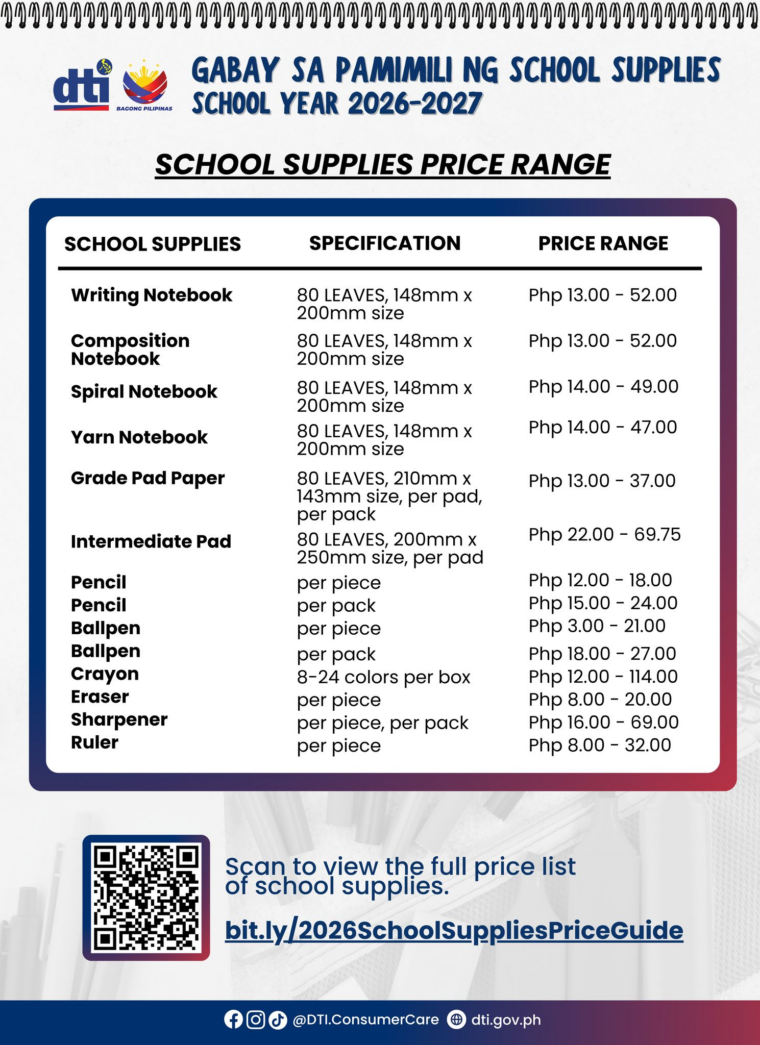 LIST: DTI releases a price guide for school supplies for SY 2026-2027 ...